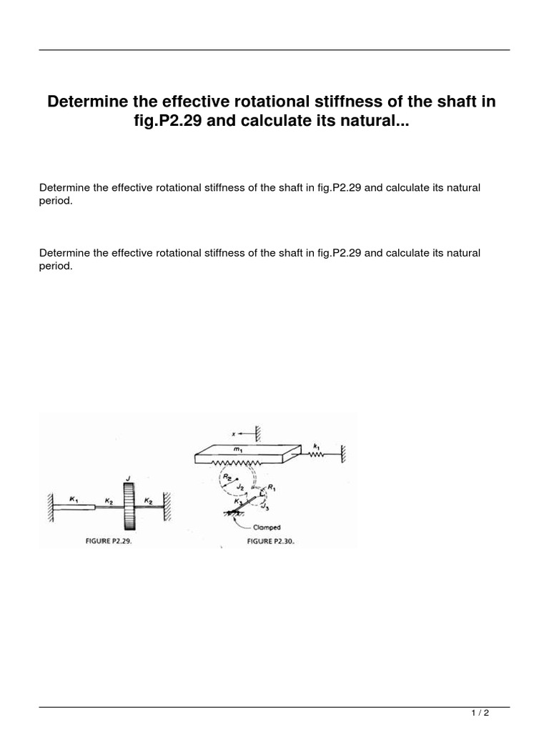 Determine The Effective Rotational Stiffness Of The Shaft In Fig P2 29 And Calculate Its Natural