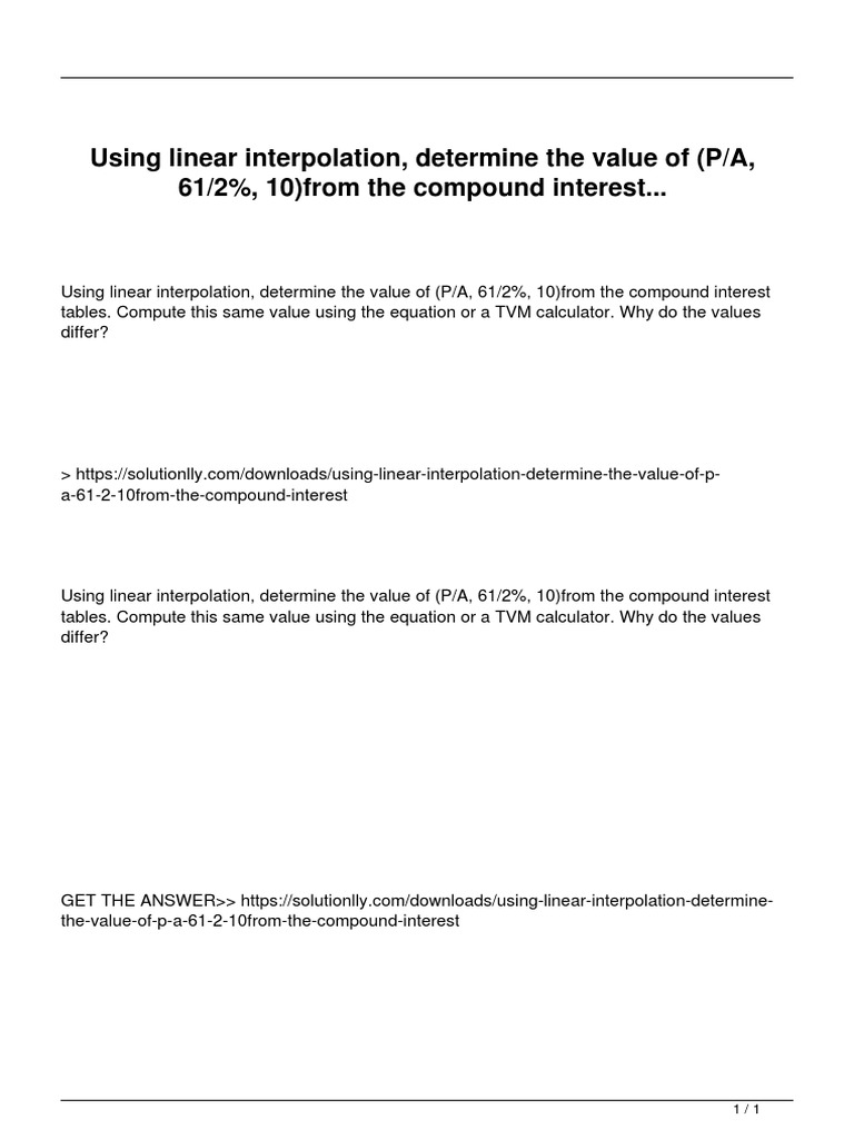 Using Linear Interpolation Determine The Value Of P A 61 2 10from The Compound Interest Pdf 