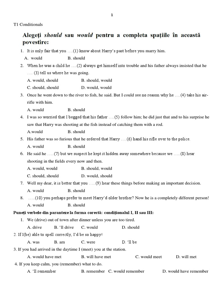 Puneţi Verbele Din Paranteze La Forma Corectă: Condiţionalul I, II Sau ...