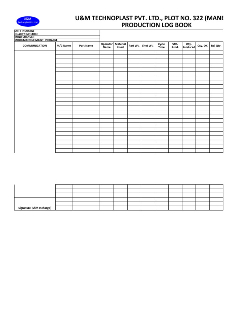 Production Log Book Format | PDF