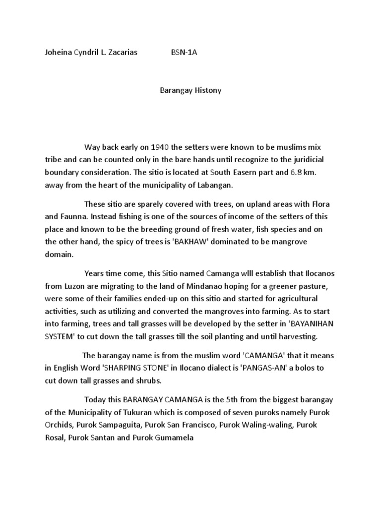 History of Barangay Camanga | PDF