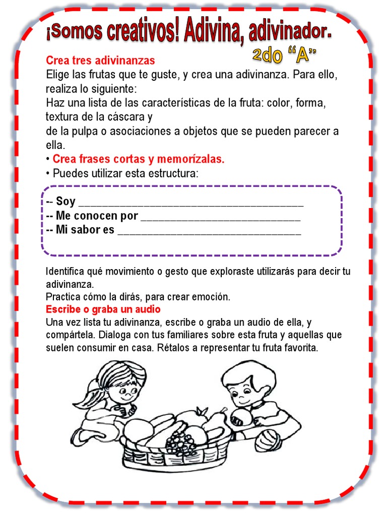 Ficha Miercoles 21 Somos Creativos, Adivina Adivinador PDF | PDF ...