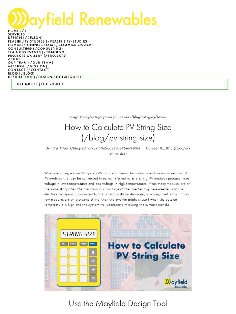 How To Calculate PV String Size - Mayfield Renewables | PDF