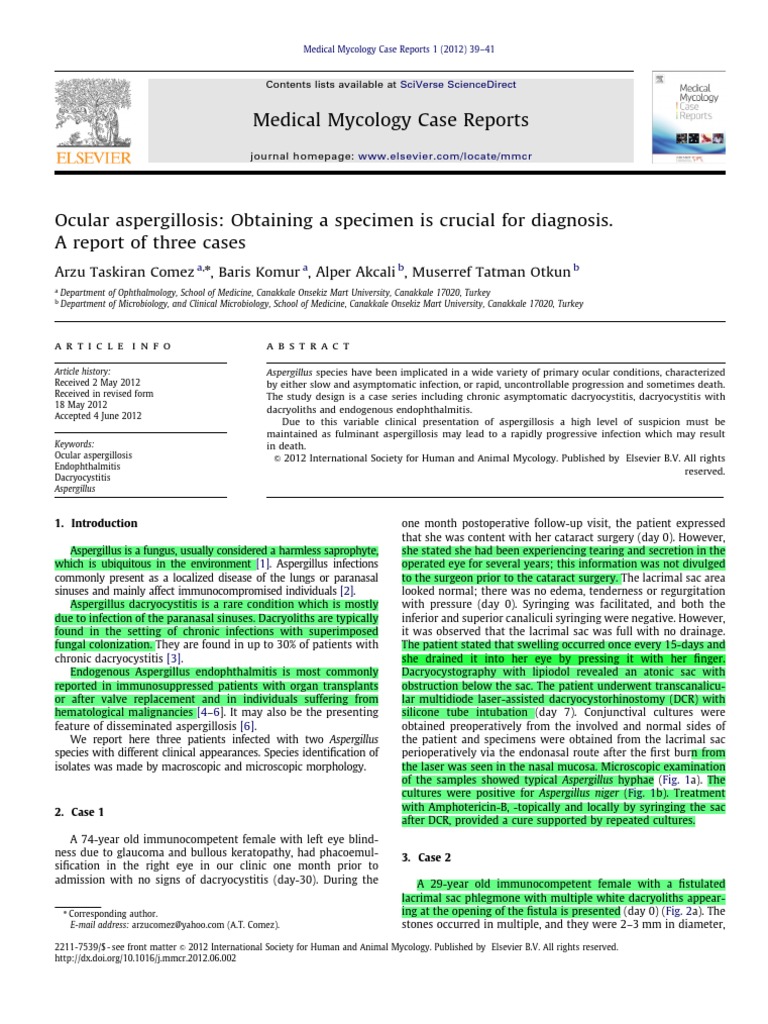 Medical Mycology Case Reports: Arzu Taskiran Comez, Baris Komur, Alper ...