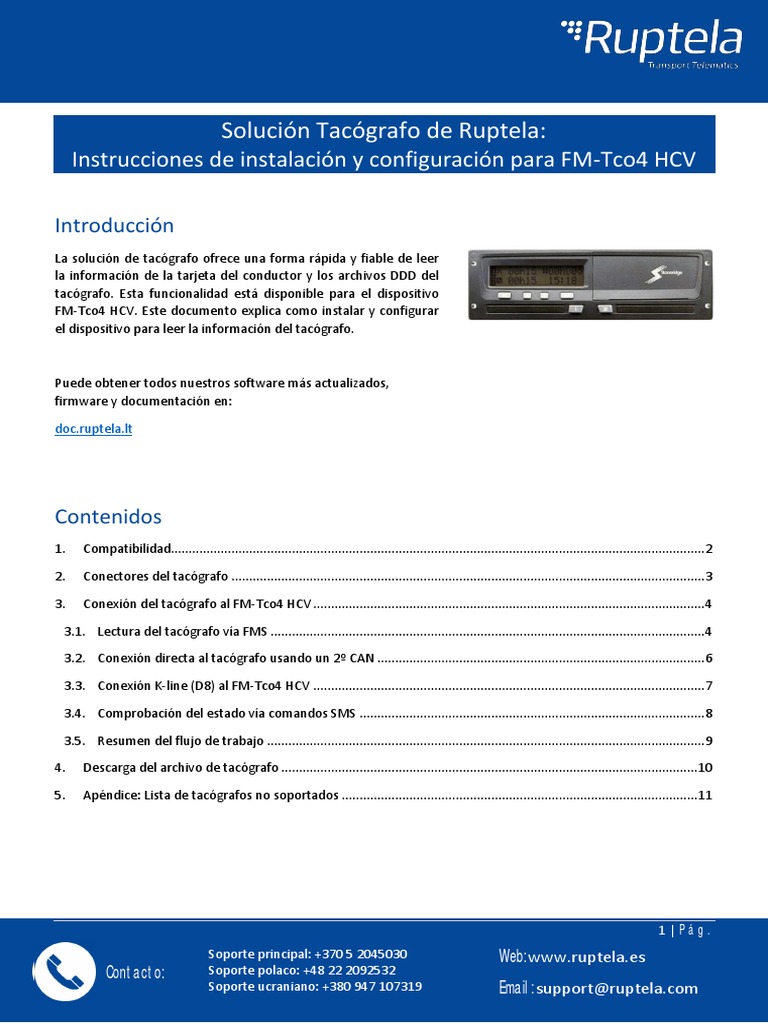 Solución Tacógrafo de Ruptela - Instrucciones de Instalación y Configuración para FM-Tco4 HCV ...