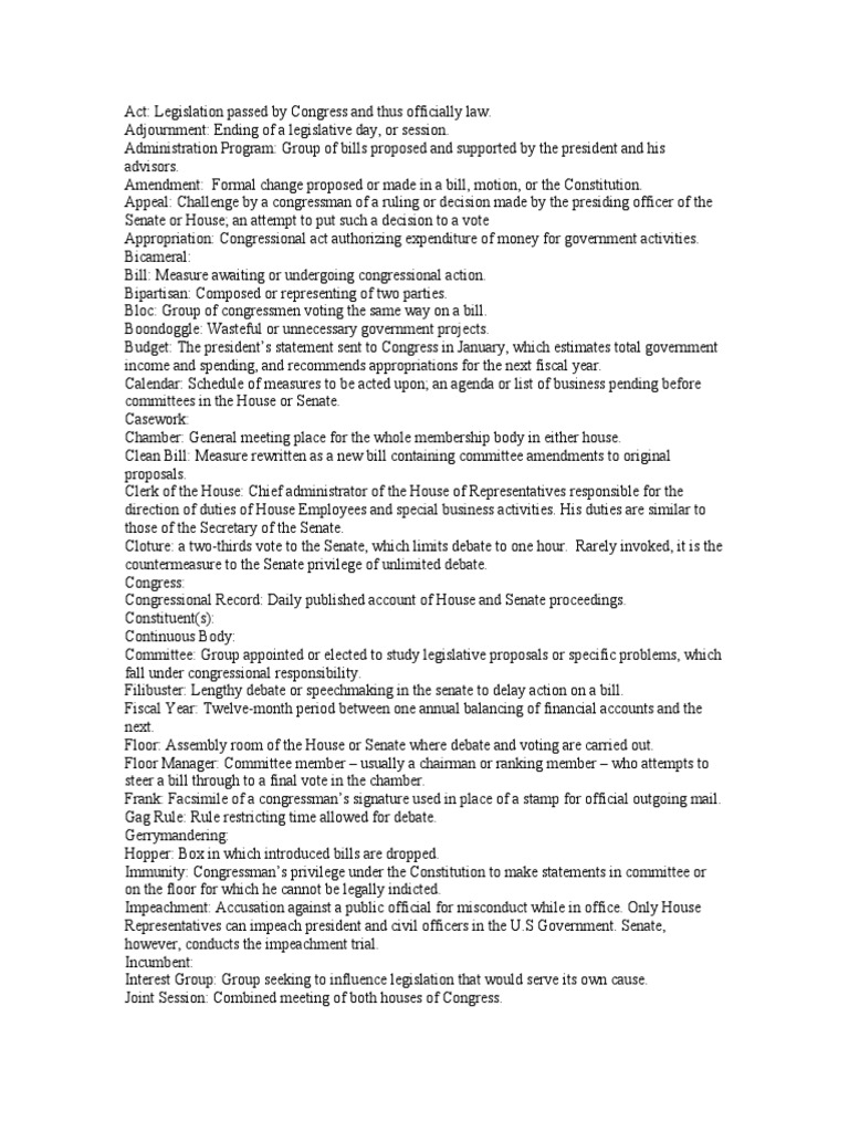 Civics Term List | PDF | United States Senate | United States House Of ...