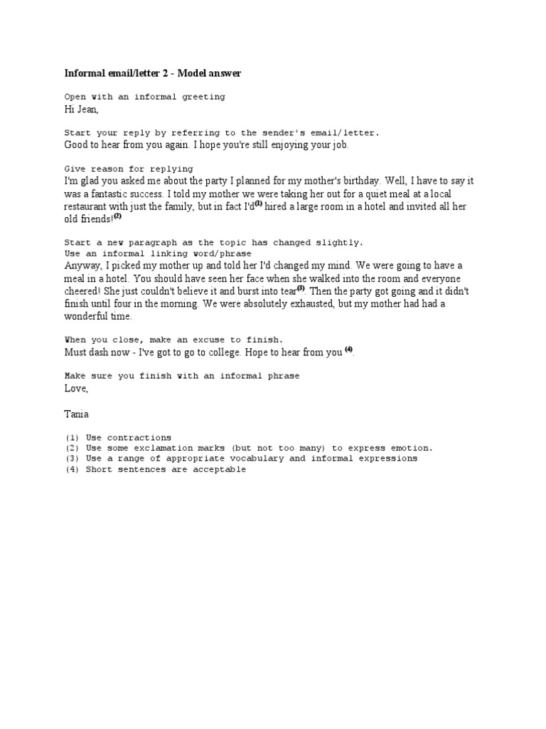 Informal Email/letter 2 - Model Answer | PDF