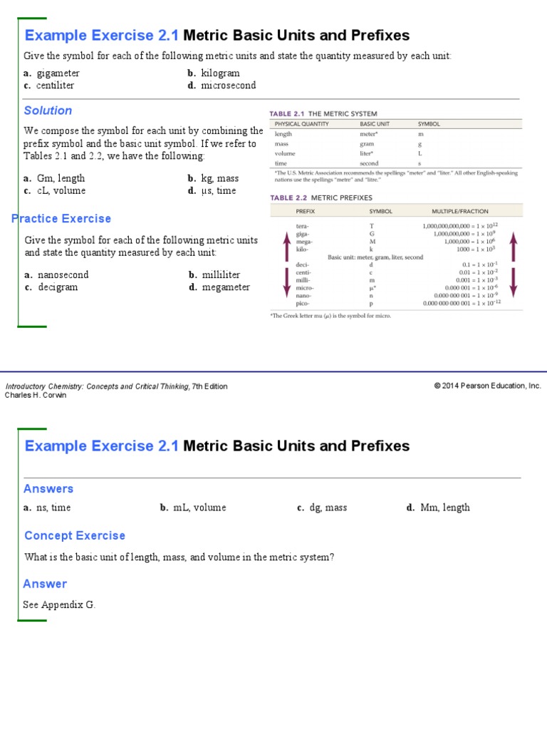 Metric Basic Units and Prefixes: Example Exercise 2.1 | PDF | Calorie ...