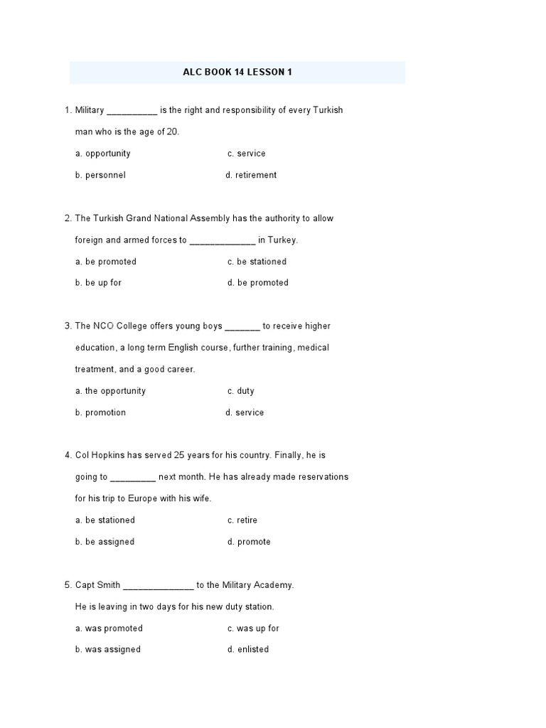 ALC Book 14 Quiz Preparation | PDF | Military Rank | Lieutenant