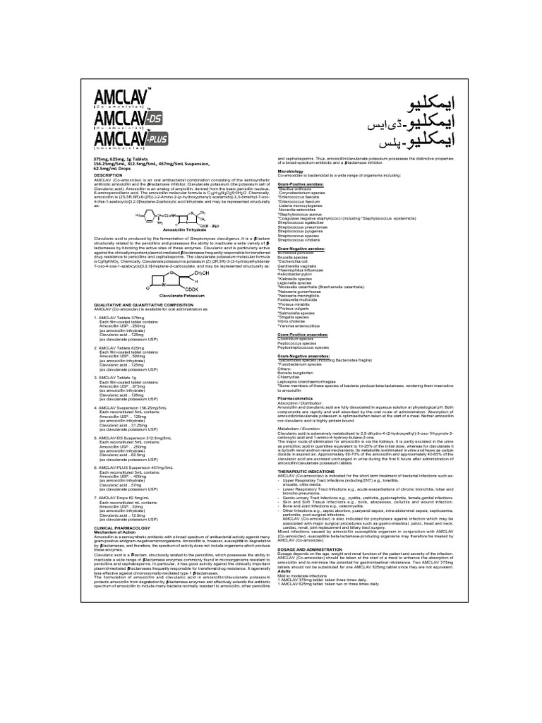 Amclav Range Leaflet Pakistan | PDF | Beta Lactamase | Penicillin