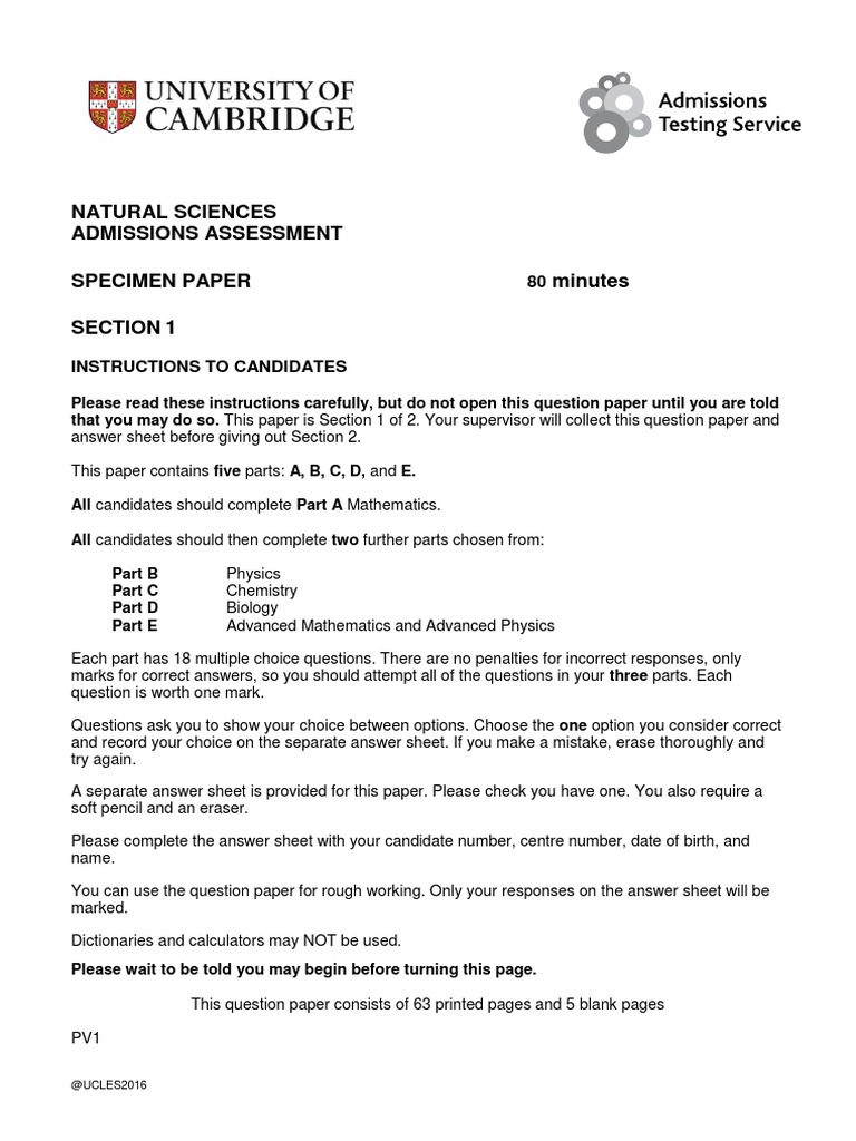 Nsaa s1 Specimen Question Paper | PDF | Atomic Nucleus | Nuclear Physics