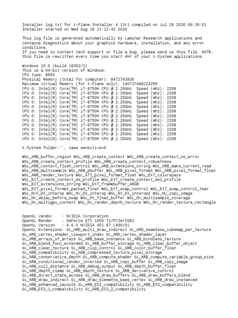X-Plane Installer Log | PDF | Central Processing Unit | Hertz
