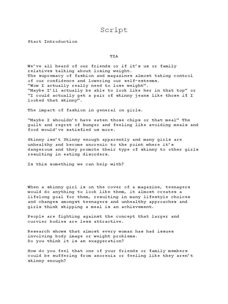 Radio Show Script | PDF | Anorexia Nervosa | Body Image