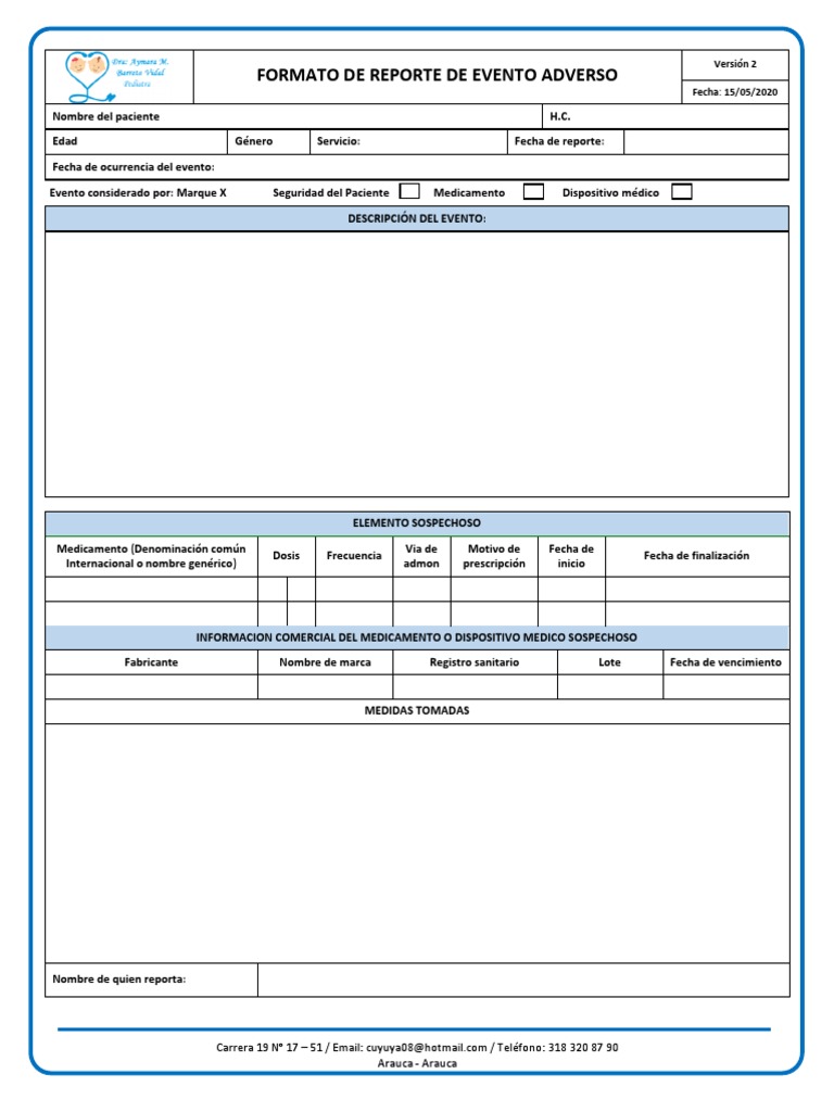 Formato de Reporte de Evento Adverso | PDF