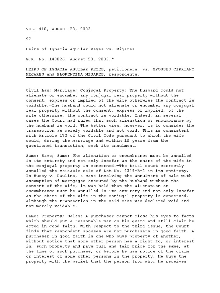 Heirs of Ignacia Aguilar-Reyes vs. Mijares | PDF | Annulment | Marriage