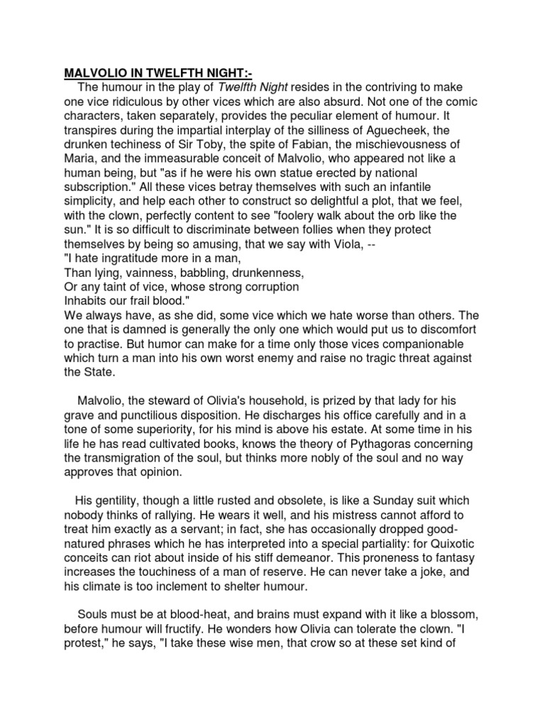Malvolio in Twelfth Night | PDF | Twelfth Night