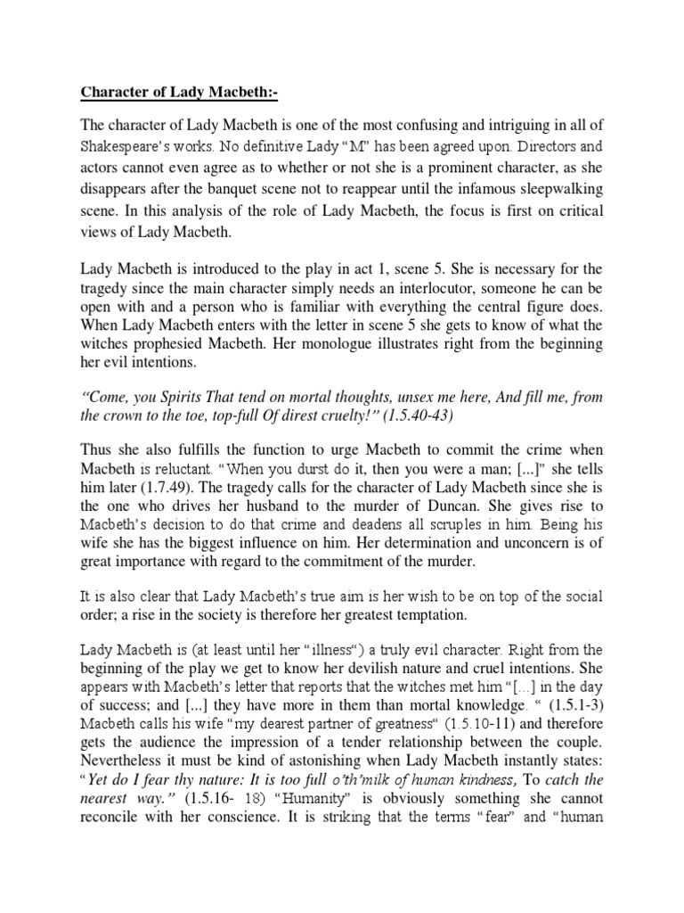 Character of Lady Macbeth | PDF | Macbeth | Crime Thriller