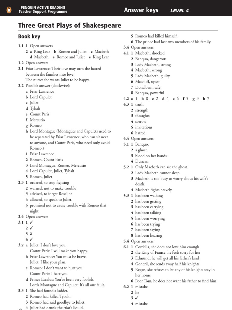 Three Great Plays of Shakespeare: Book Key | PDF | Characters In Romeo ...