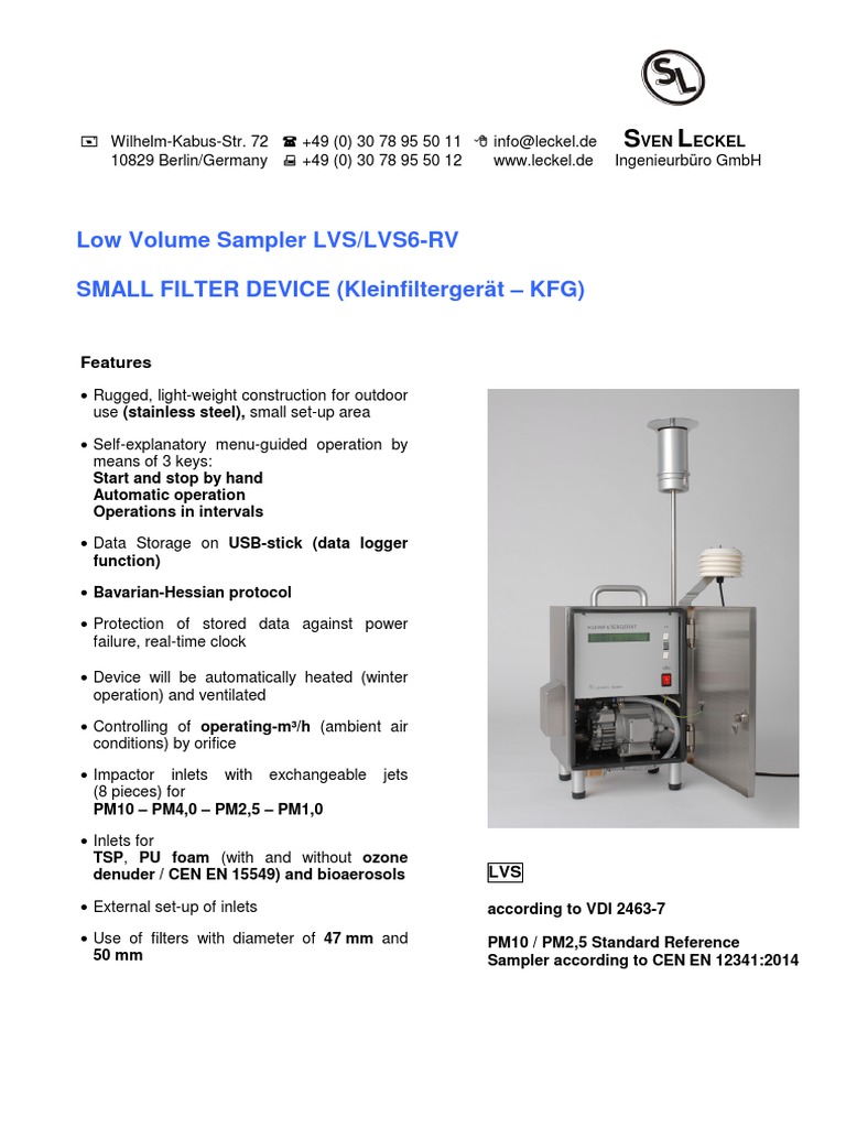 Low Volume Sampler LVS/LVS6-RV SMALL FILTER DEVICE (Kleinfiltergerät ...