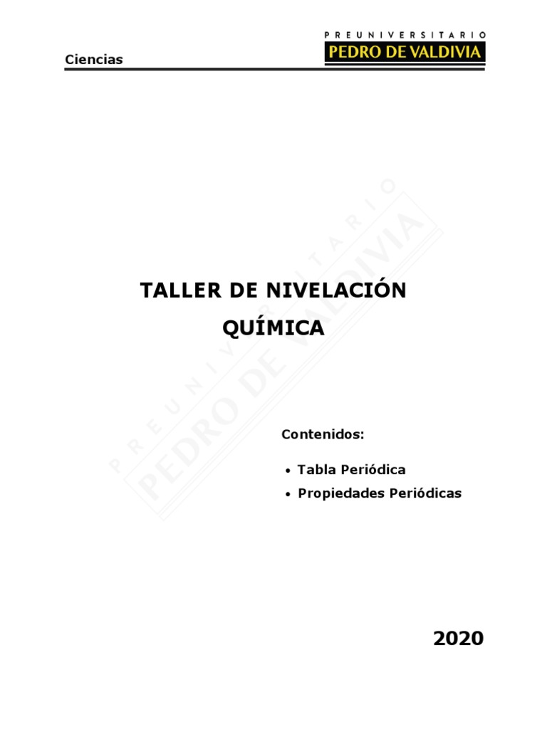 Taller De Nivelación Química 2020 Pdf Tabla Periódica Elementos
