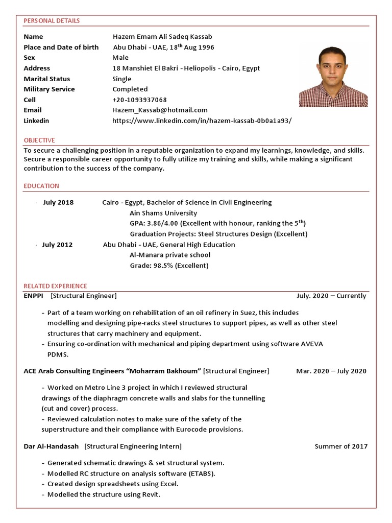 Hazem Kassab CV PDF | PDF | Structural Analysis | Microsoft Excel