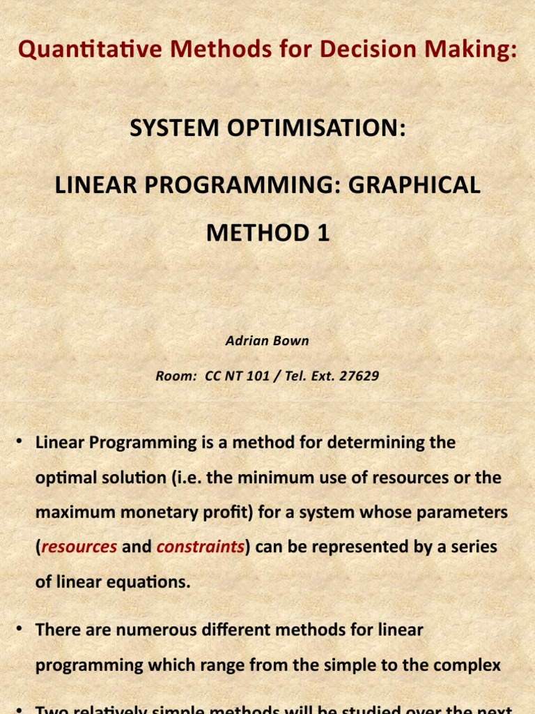 Topic 5 - Optimisation - Graphical Method 1 | PDF | Mathematical Optimization | Linear Programming