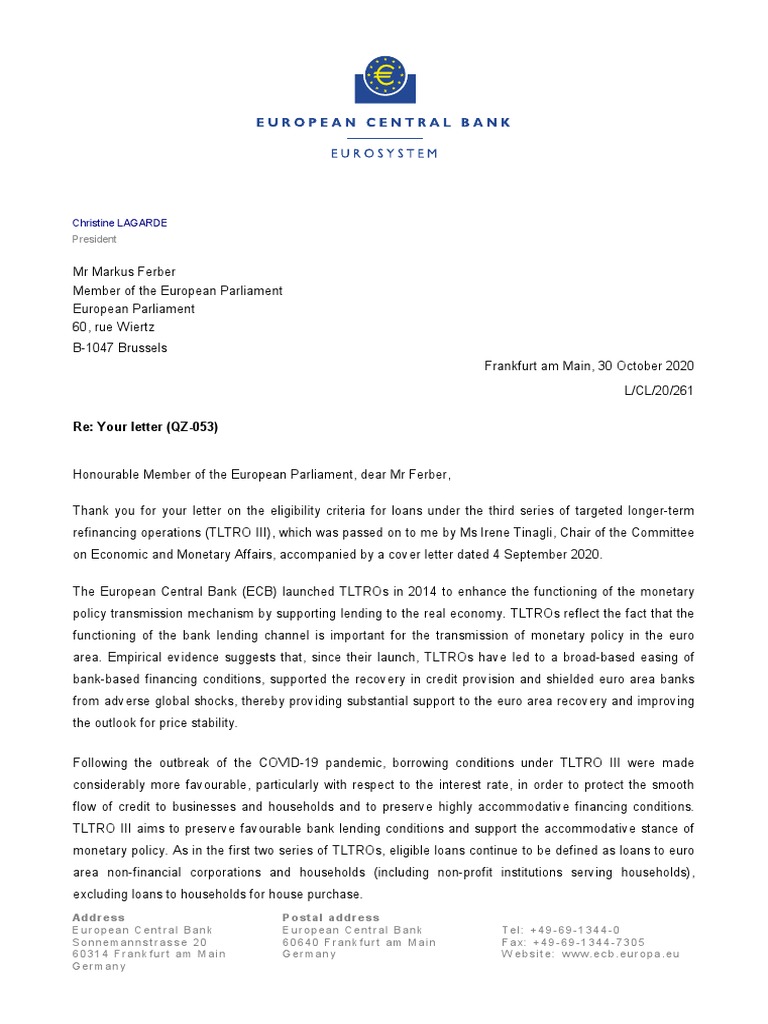 Ecb - Mepletter201030 Ferber 89308c8f42.en PDF | PDF | European Central ...