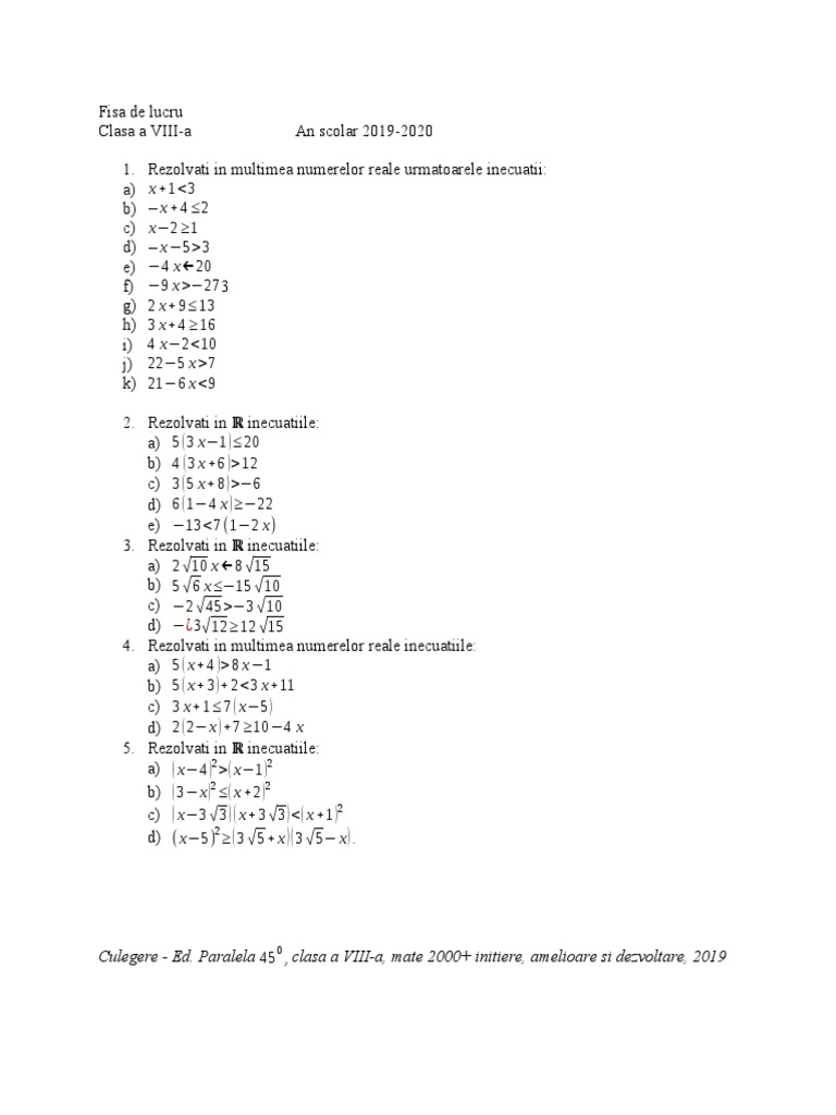 Inecuatii in R | PDF