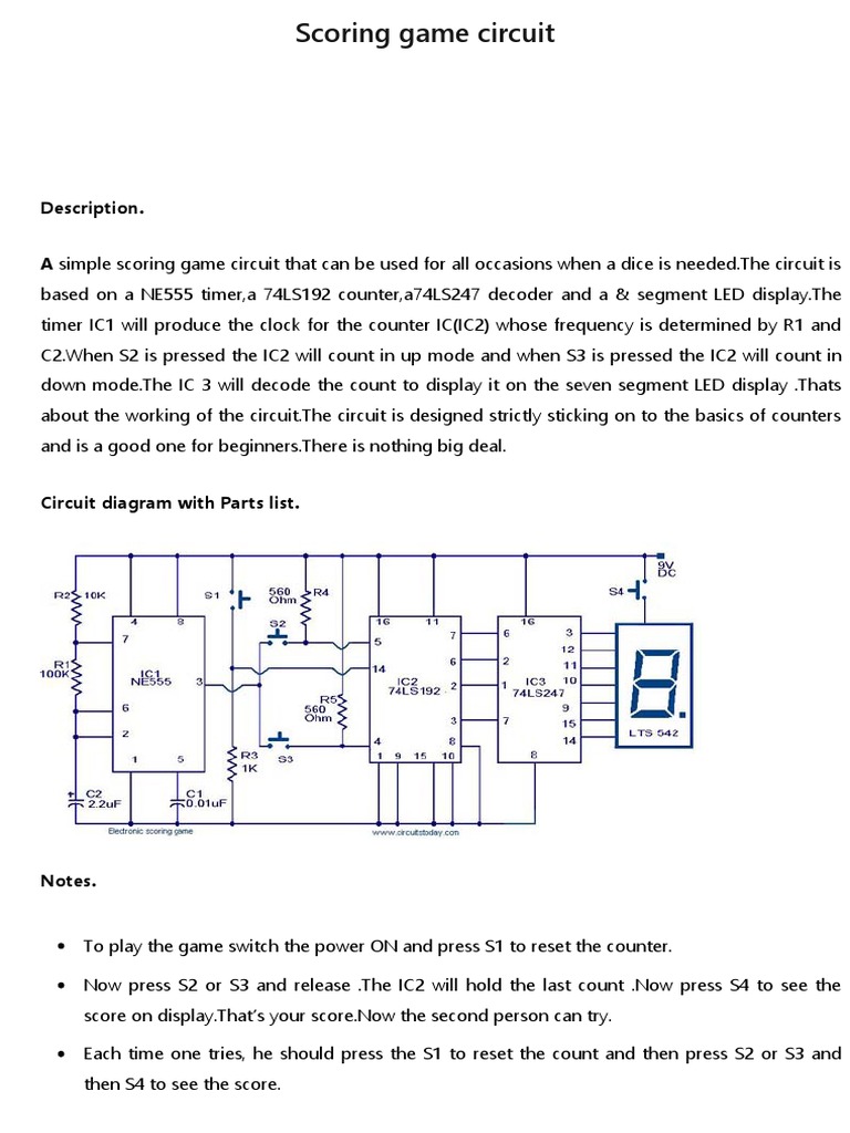 Simple Scoring Game Circuit Design | PDF