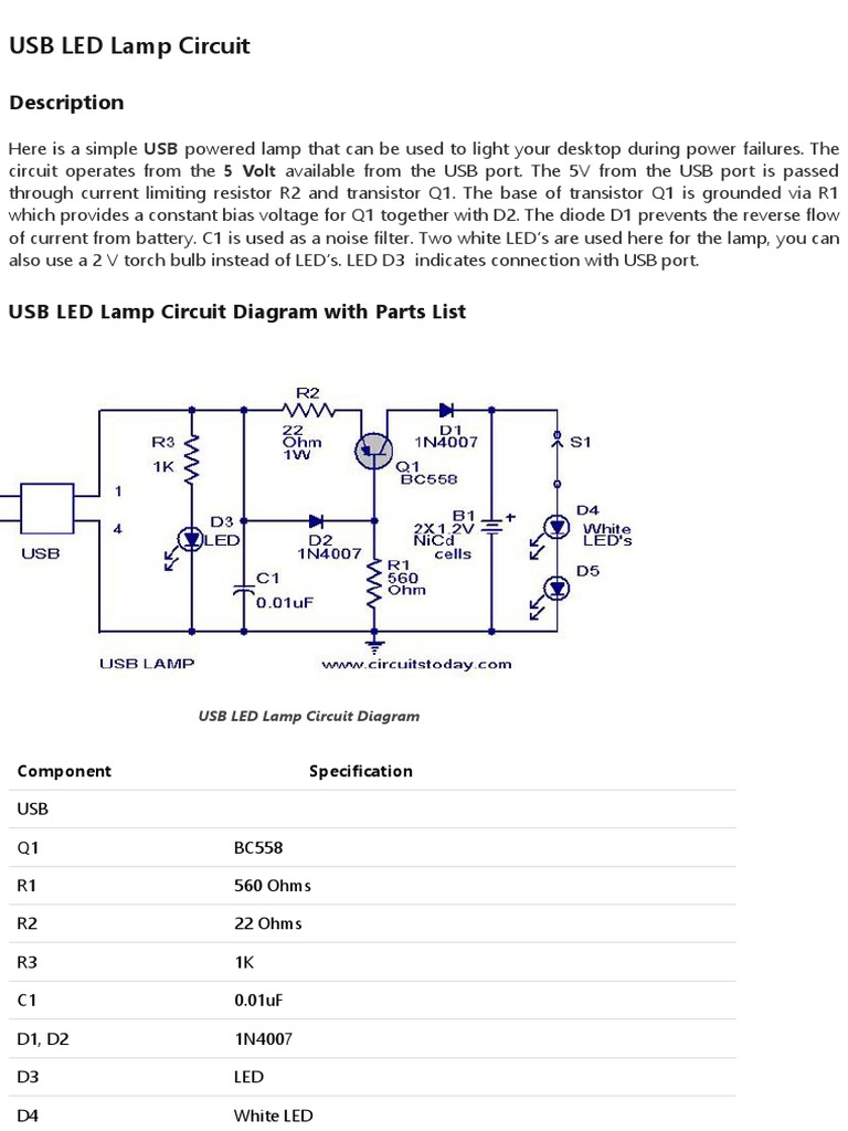 Usb Led Lamp Circuit Using 5 Volts Using Bc558 Transitor Pdf