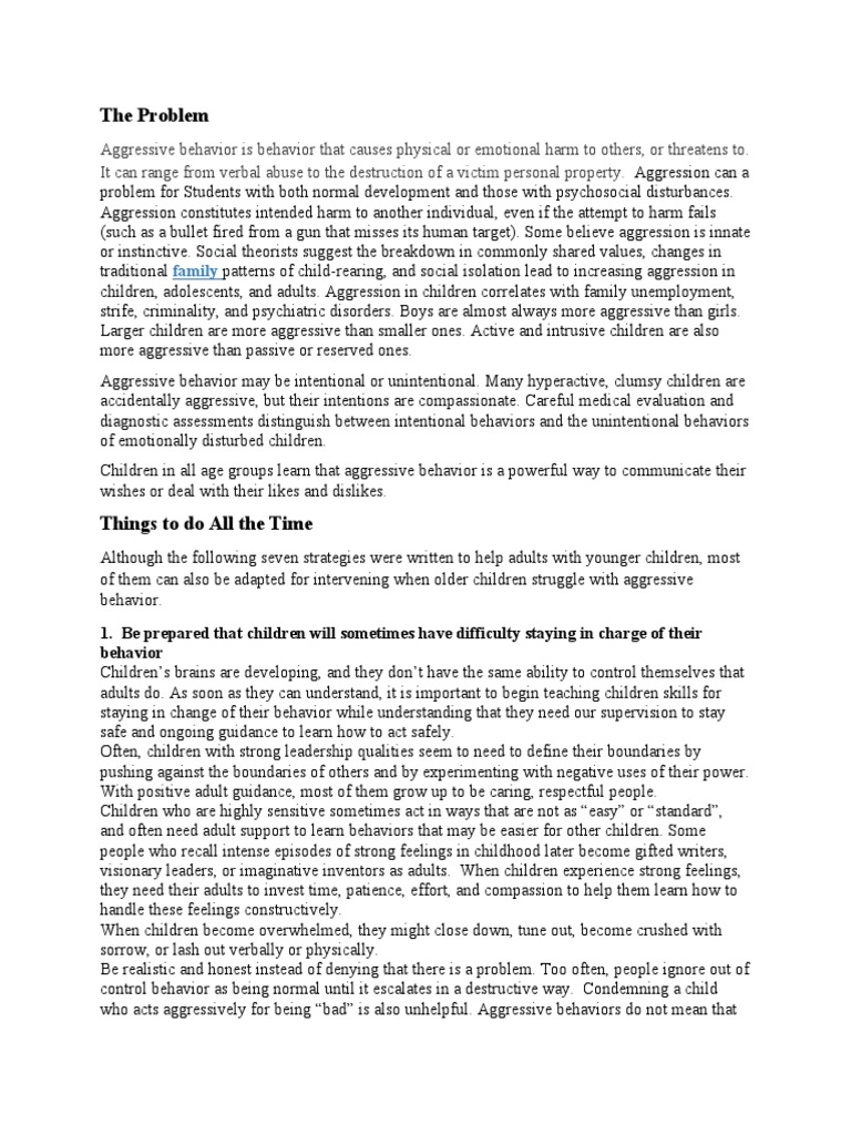 Behavior Support Plan For Aggressive Behaviours | PDF | Aggression | Anger