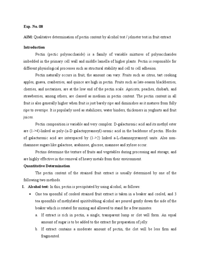 Qualitative Determination of Pectin Content in Fruit Extract | PDF ...