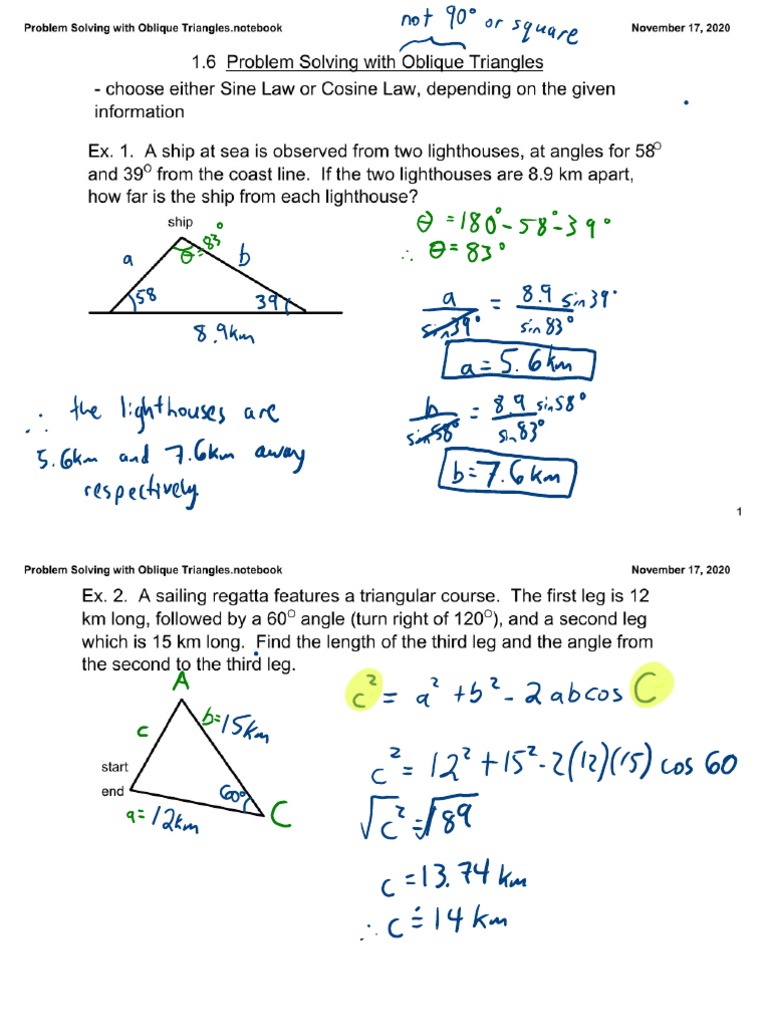 1.6 Prob Solving Oblique Triangles Part 1 | PDF