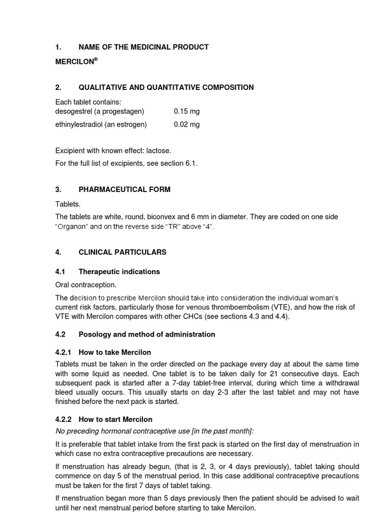 Ethinylestradiol 0.02mg + Desogestrel 0.15mg (Mercilon) | PDF | Methods ...