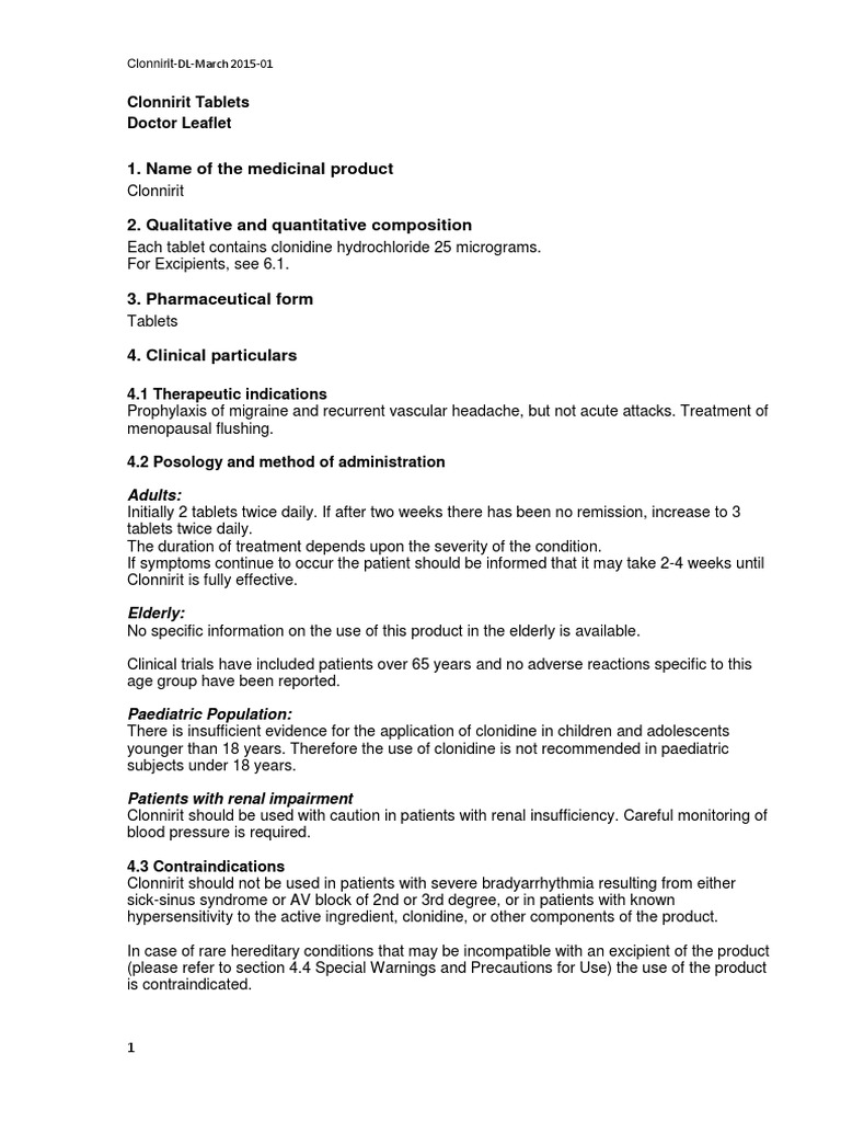 Clonidine 25 MCG (Clonnirit) | PDF | Adverse Effect | Dose (Biochemistry)