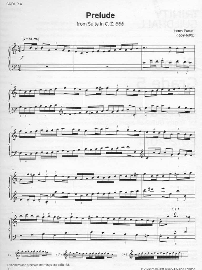 Trinity Piano Grade 5.prelude Purcell | PDF