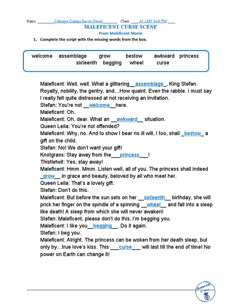 Maleficent's Curse Scene Script | PDF
