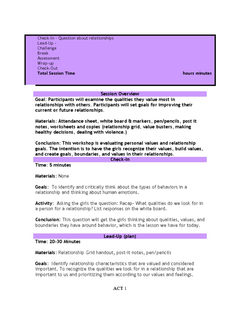 Personal Values and Relationships Lesson Plan | PDF | Violence ...
