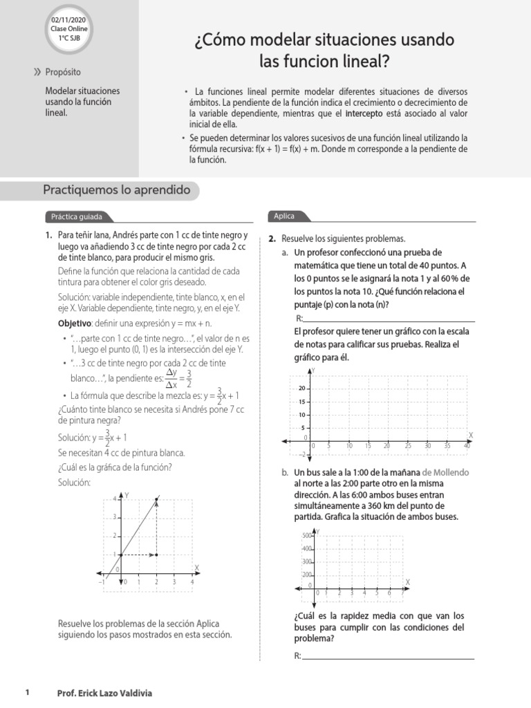 Modelado de Situaciones con Función Lineal | PDF | Linealidad | Función ...