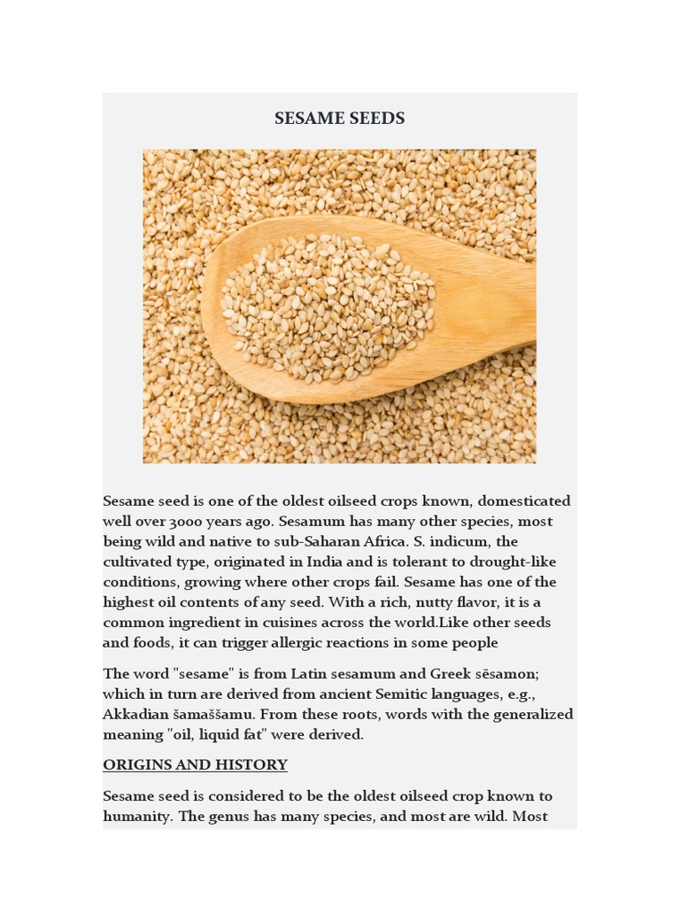 Sesame Seeds: Origins and History | PDF | Sesame | Food And Drink
