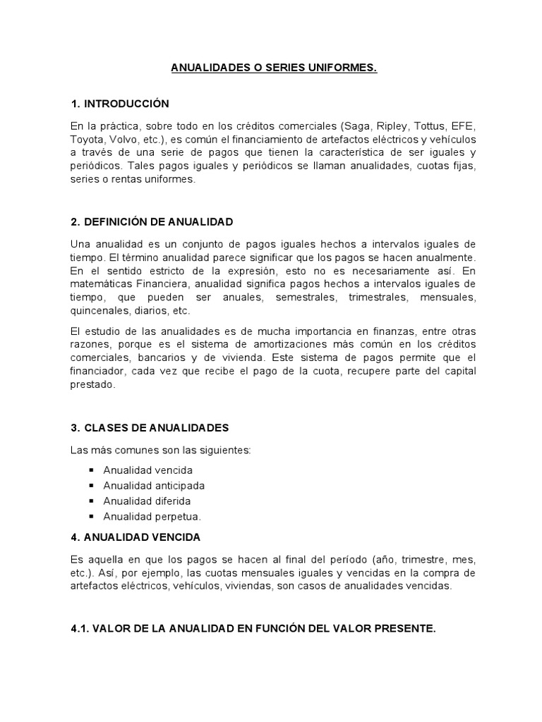 Anualidades o Series Uniformes | PDF | Interés | Tasas de interés