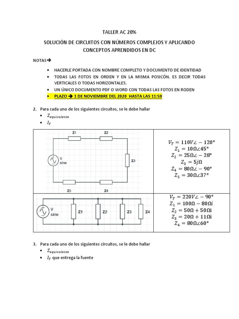 Taller Circuitos AC - Soluciónde Circuitos Con Números Complejos | PDF ...