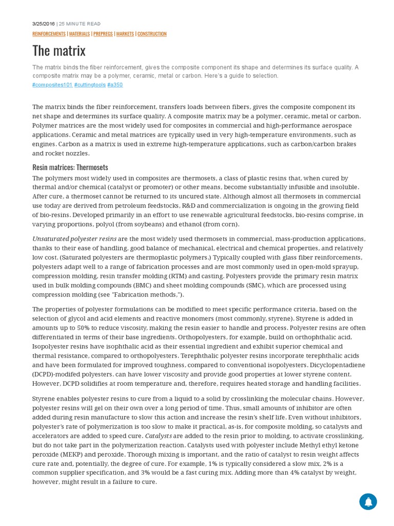 The Matrix: Resin Matrices: Thermosets | PDF | Epoxy | Composite Material