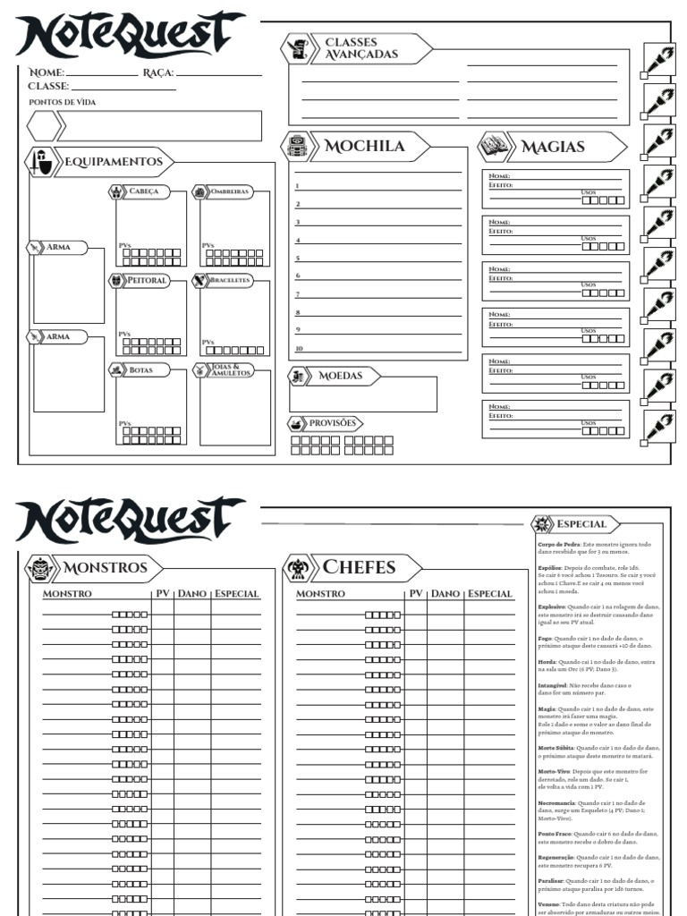 NoteQuest - (Ficha Alternativa & Monstros e Chefes) | PDF | Lazer ...