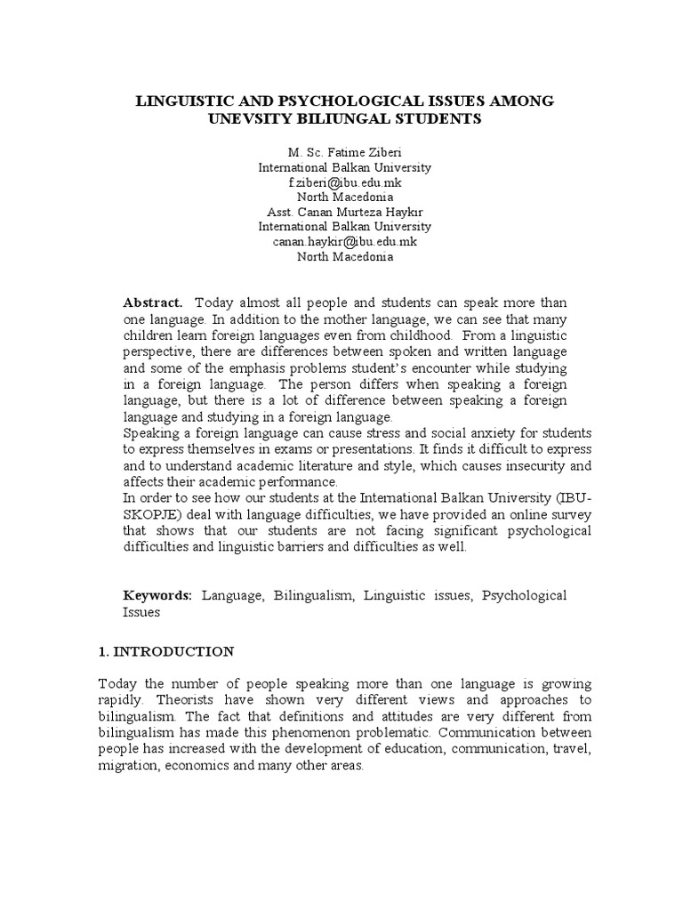 Bilingual Students: Linguistic & Psychological Challenges | PDF ...