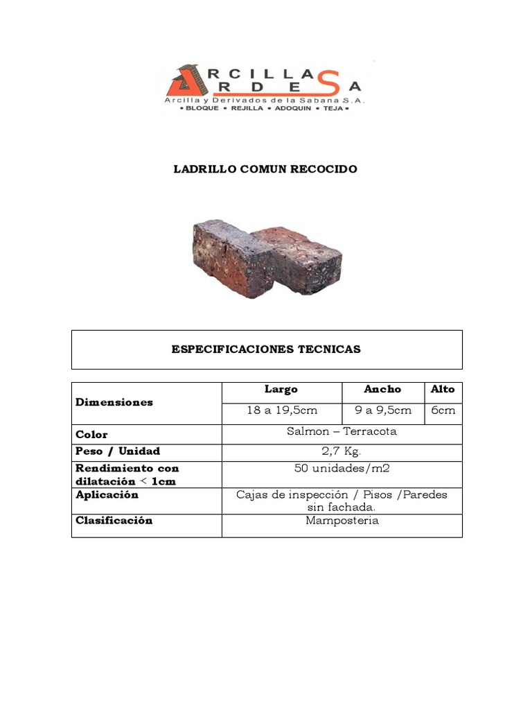 Ladrillo Comun Recocido | PDF