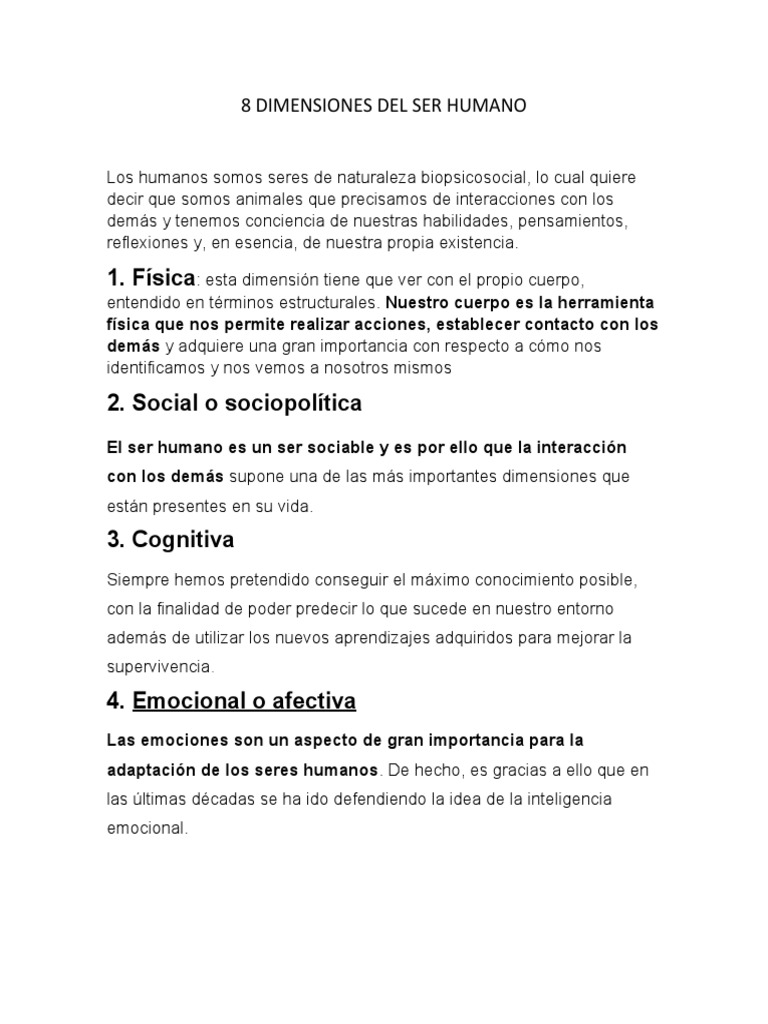 8 Dimensiones Del Ser Humano | PDF