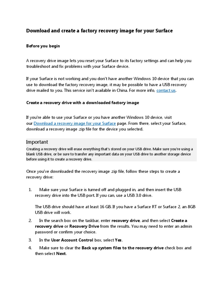 and Create A Factory Recovery Image For Your Surface | PDF | Usb Flash ...