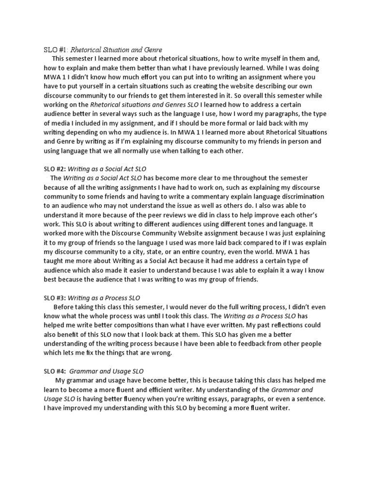 English Portfolio Reflection Assingment | PDF | Fluency | Genre