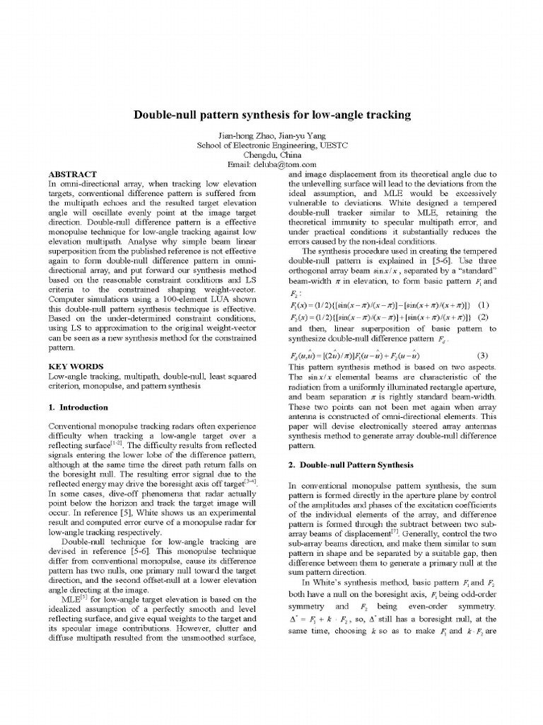 Double-Null Pattern Synthesis For Low-Angle Tracking. Zhao. 2007 | PDF ...